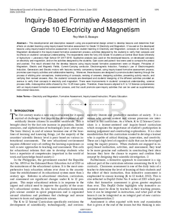 (PDF) Inquiry-Based Formative Assessment in Grade 10 Electricity and ...