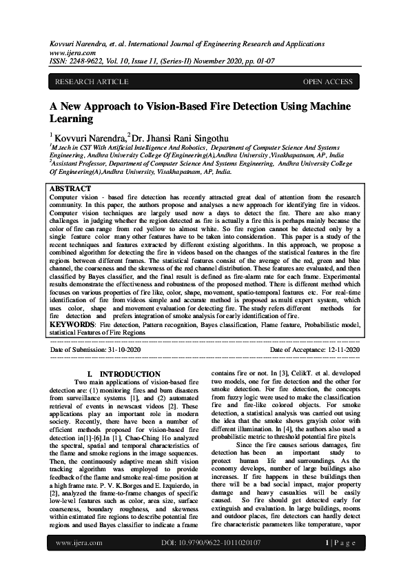 Pdf A New Approach To Vision Based Fire Detection Using Machine Learning