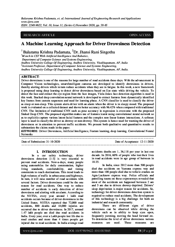 Pdf A Machine Learning Approach For Driver Drowsiness Detection