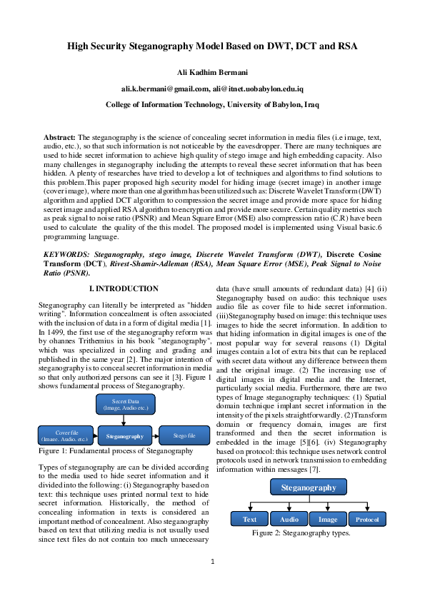 Pdf High Security Steganography Model Based On Dwt Dct And Rsa