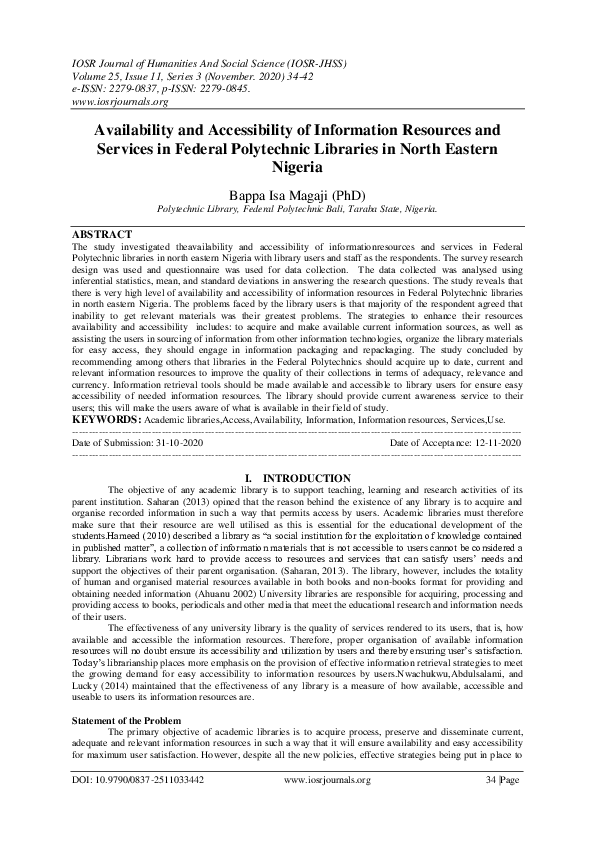 (PDF) Availability and Accessibility of Information Resources and Services in Federal ...