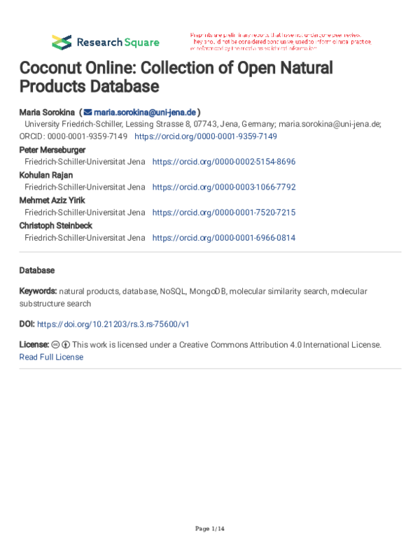 (PDF) COCONUT Online: Collection of Open Natural Products Database