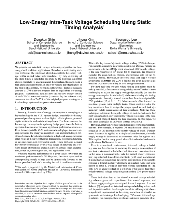 Pdf Low Energy Intra Task Voltage Scheduling Using Static Timing Analysis