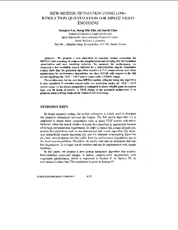 (PDF) New motion estimation using low-resolution quantization for MPEG2 video encoding