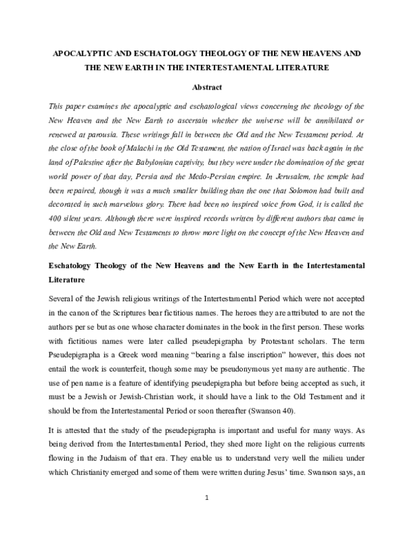 (DOC) APOCALYPTIC AND ESCHATOLOGICAL THEOLOGY OF THE NEW HEAVENS AND ...