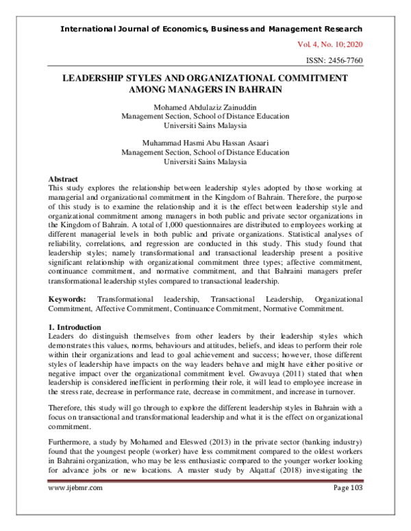 (PDF) LEADERSHIP STYLES AND ORGANIZATIONAL COMMITMENT AMONG MANAGERS IN ...