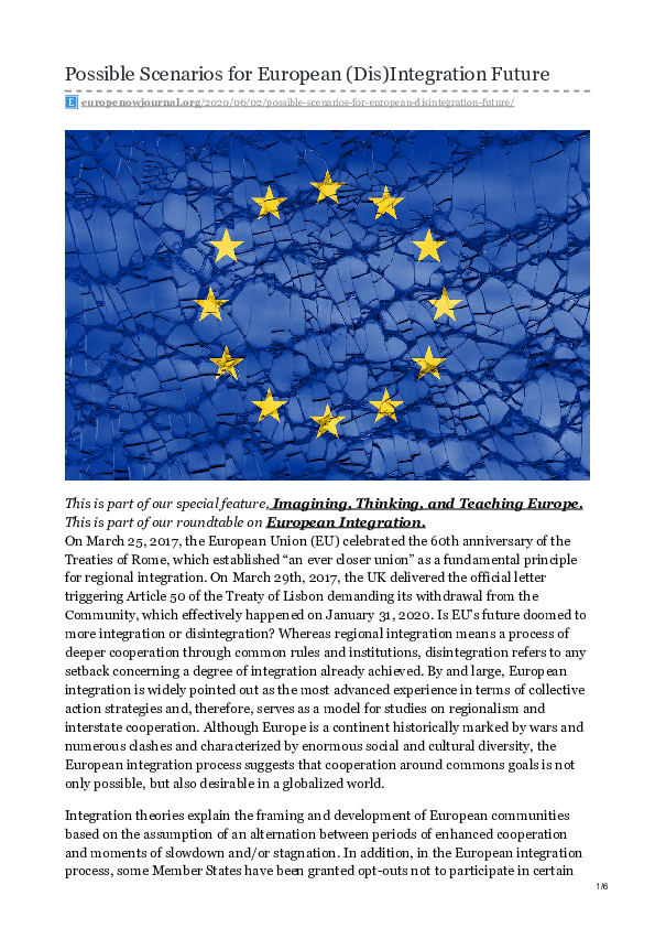 (PDF) Possible Scenarios for European (Dis)Integration Future