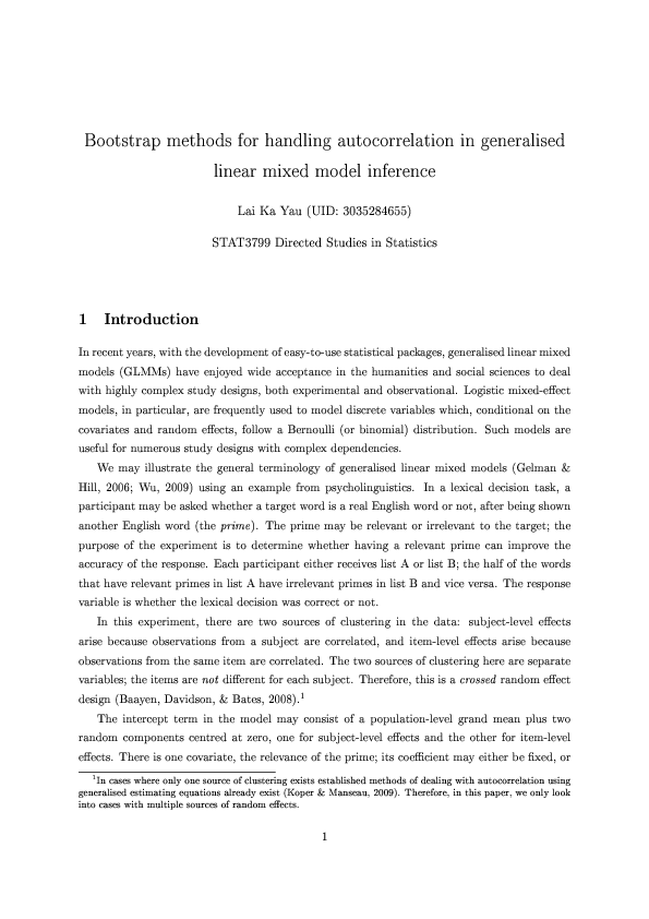 Pdf Bootstrap Methods For Handling Autocorrelation In Generalised Linear Mixed Model Inference
