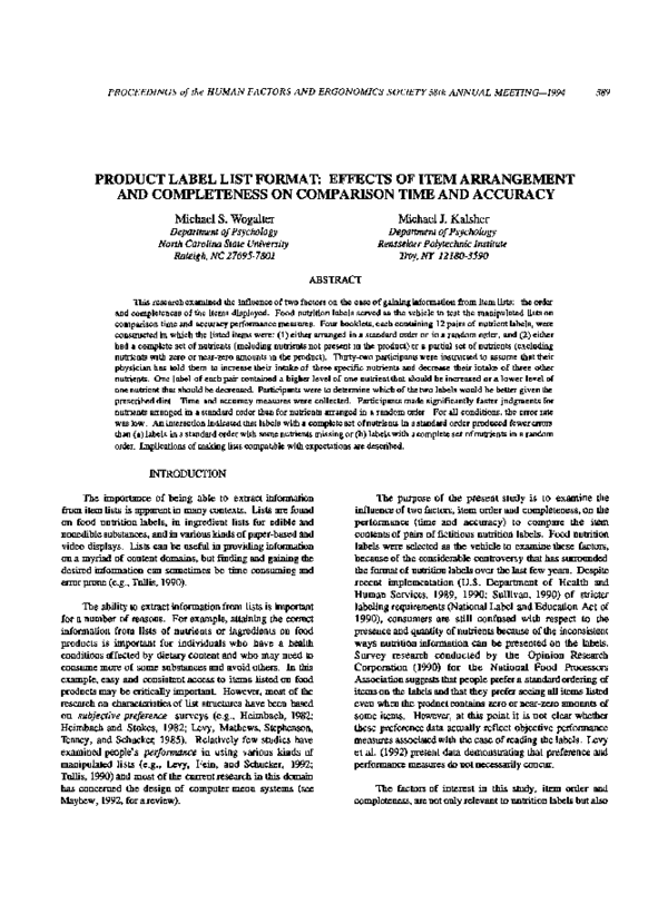 (PDF) PRODUCT LABEL LIST FORMAT: EFFECTS OF ITEM ARRANGEMENT AND ...