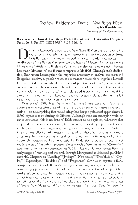 (PDF) How Borges Wrote by Daniel Balderston (Book Review)