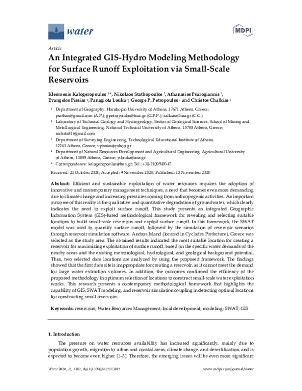 (PDF) An Integrated GIS-Hydro Modeling Methodology for Surface Runoff Exploitation via Small ...