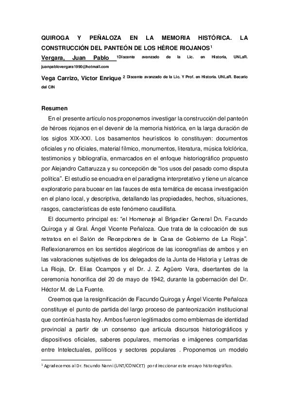 (PDF) Facundo Quiroga y el Chacho Peñaloza, memoria historica.
