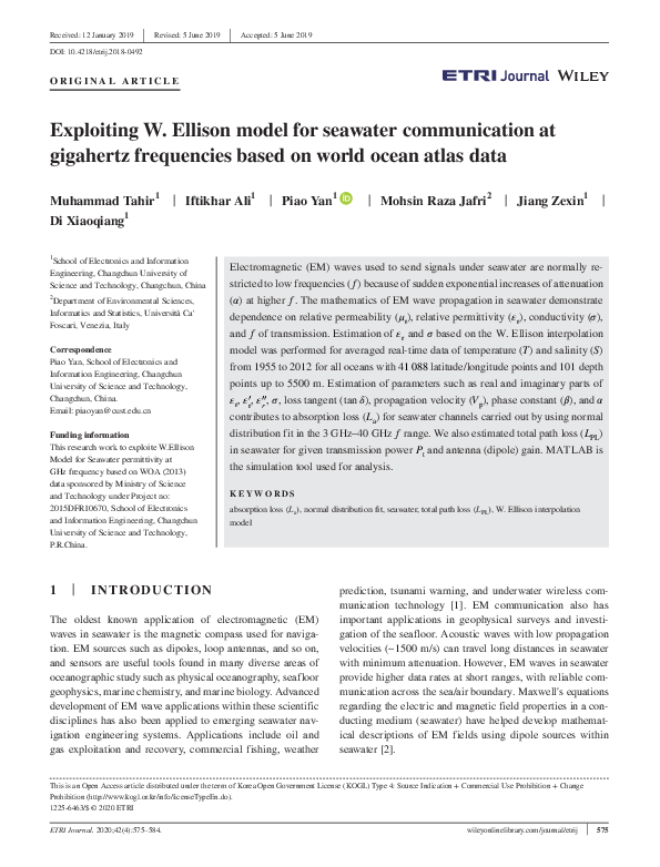 (PDF) Exploiting W. Ellison model for seawater communication at ...
