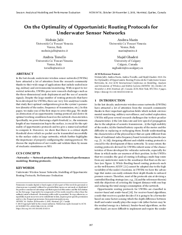 (PDF) On the Optimality of Opportunistic Routing Protocols for Underwater Sensor Networks