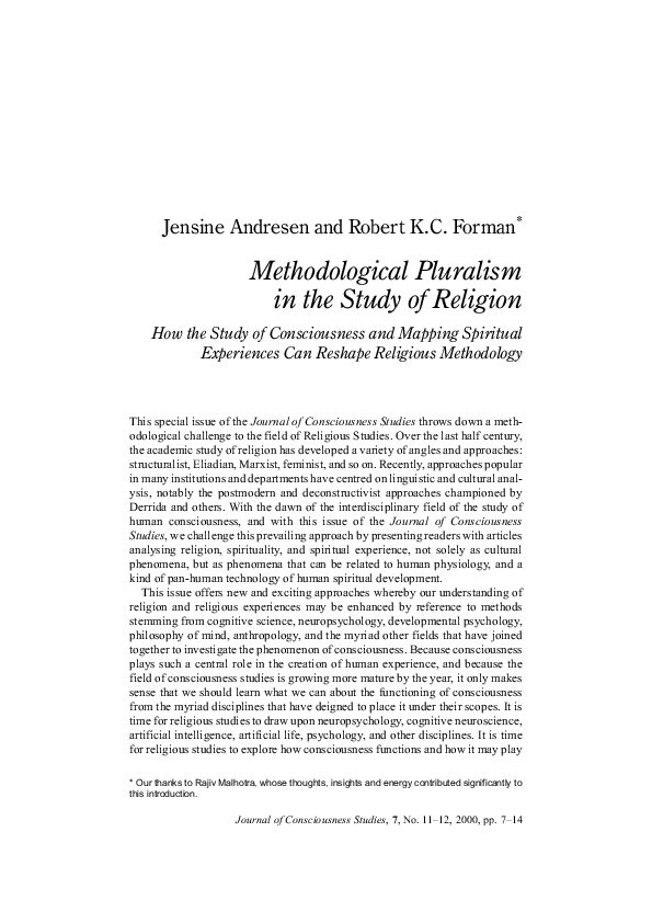 (PDF) Methodological Pluralism in the Study of Religion: How the Study ...