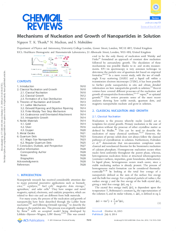 (PDF) Mechanisms of Nucleation and Growth of Nanoparticles in Solution
