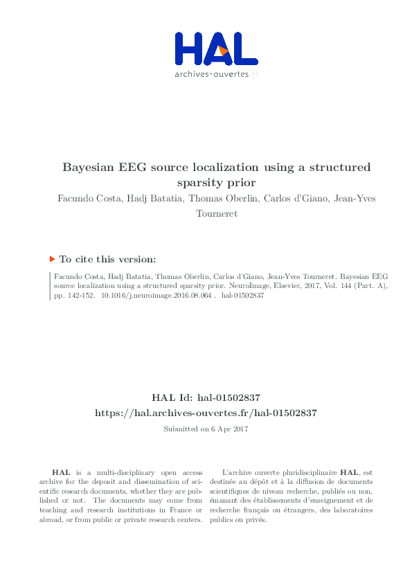 (PDF) Bayesian EEG Source Localization with Sparsity
