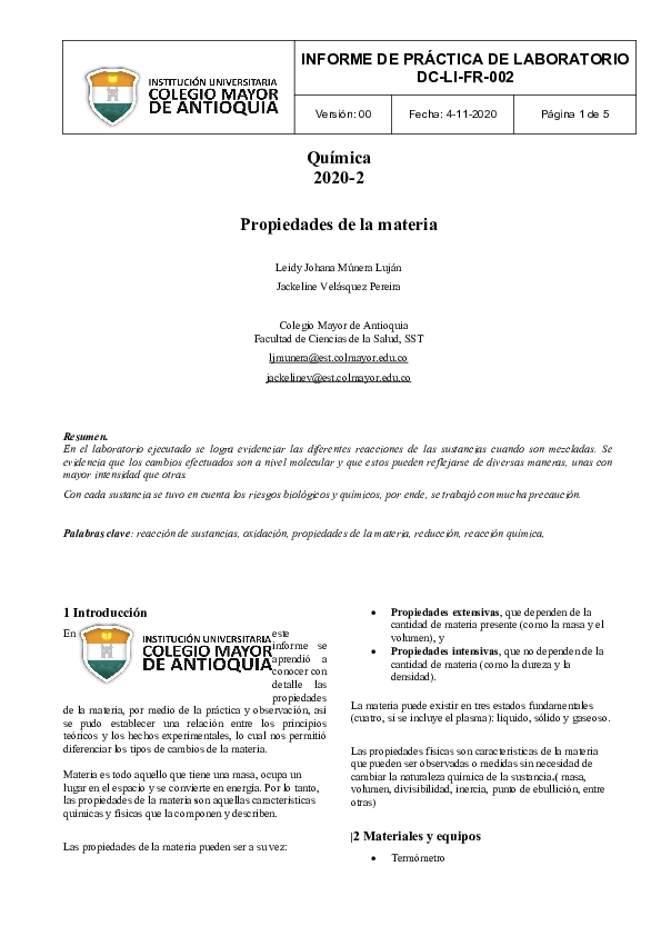 (DOC) Química 2020-2 Propiedades de la materia