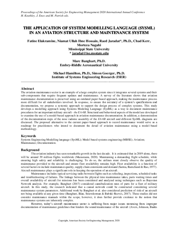 (PDF) THE APPLICATION OF SYSTEM MODELLING LANGUAGE (SYSML) IN AN ...