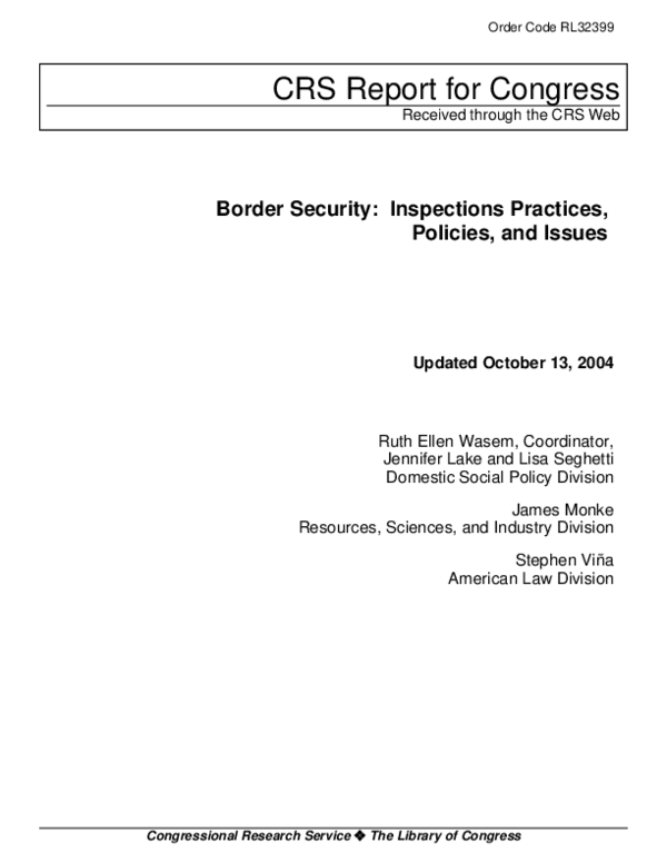 (PDF) Border Security: Inspections Practices, Policies, and Issues