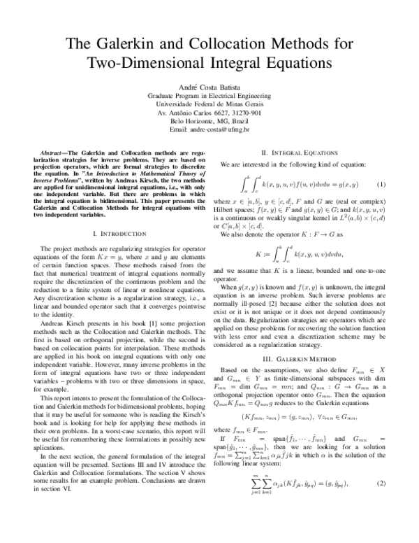 Pdf The Galerkin And Collocation Methods For Two Dimensional Integral