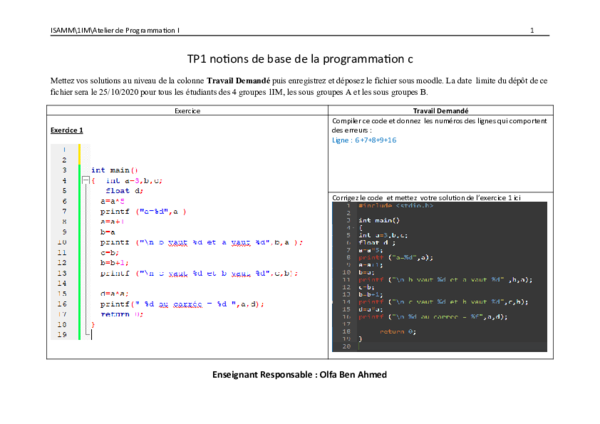 (DOC) TP1 notions de base de la programmation c