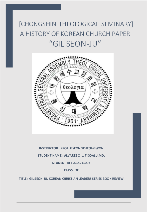 (PDF) "GIL SEON-JU" : KOREAN CHRISTIAN LEADERS SERIES - BOOK SUMMARY ...