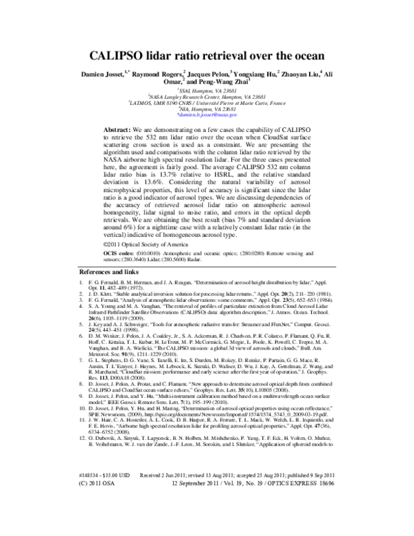 (PDF) CALIPSO lidar ratio retrieval over the ocean