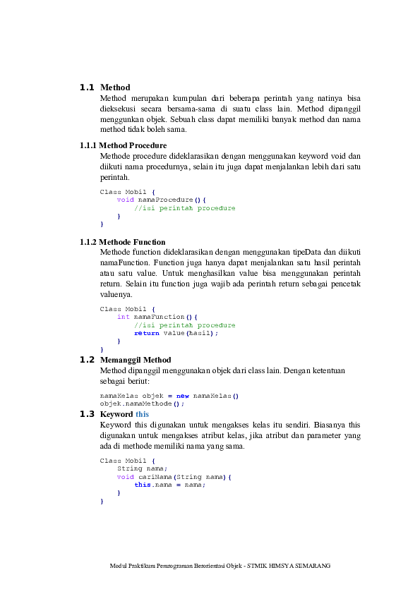 (PDF) Modul Praktikum Pemrograman Berorientasi Objek -STMIK HIMSYA SEMARANG