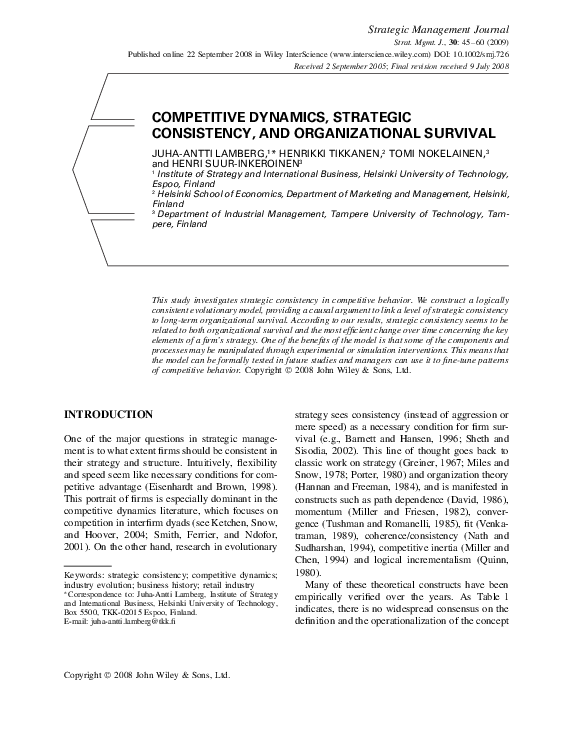 (PDF) Competitive dynamics, strategic consistency, and organizational ...