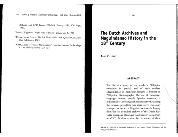 (PDF) (2019) The Dutch Archives and Maguindanao History in the 18th Century