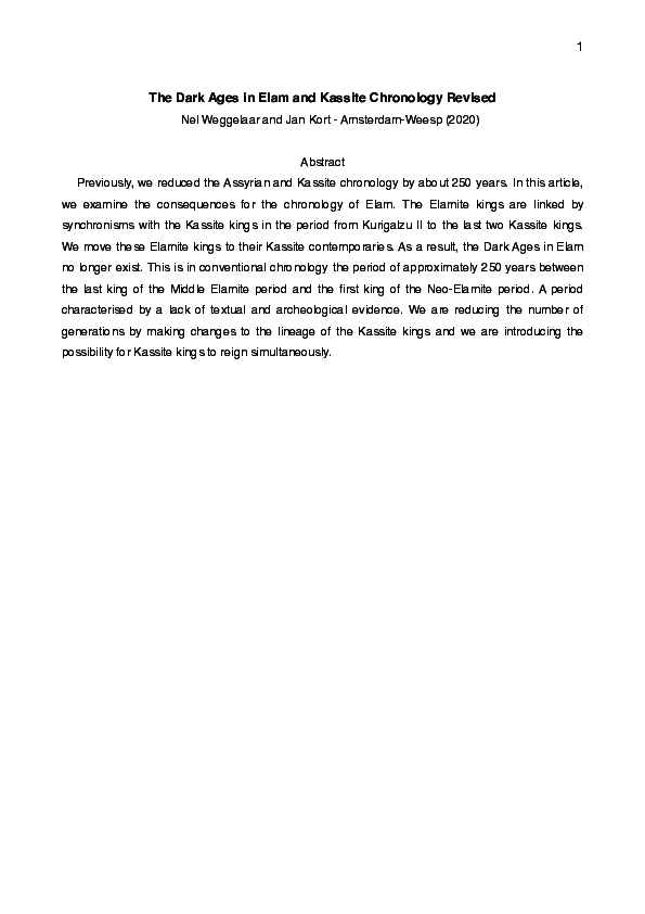 (PDF) The Dark Ages in Elam and Kassite Chronology Revised