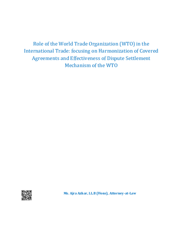 (PDF) Role of the WTO in regulating international trade, focusing on ...