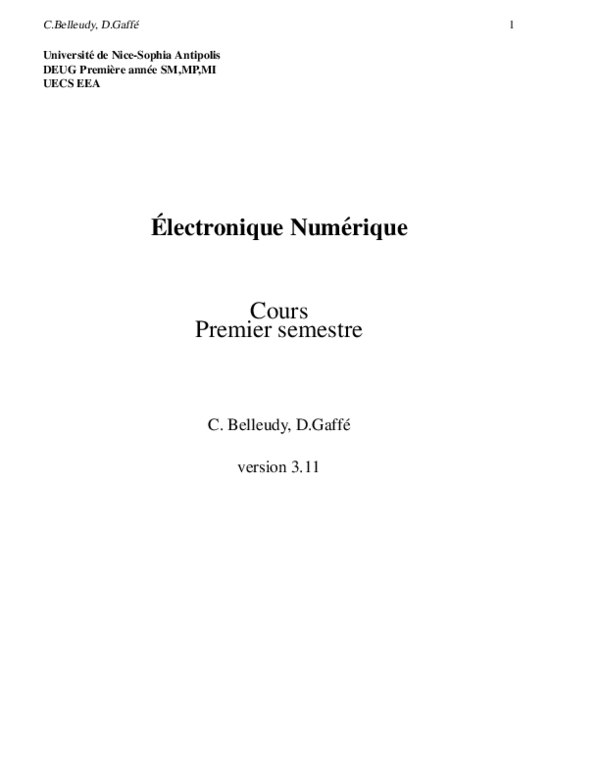 (PDF) lectronique Numérique Cours Premier semestre
