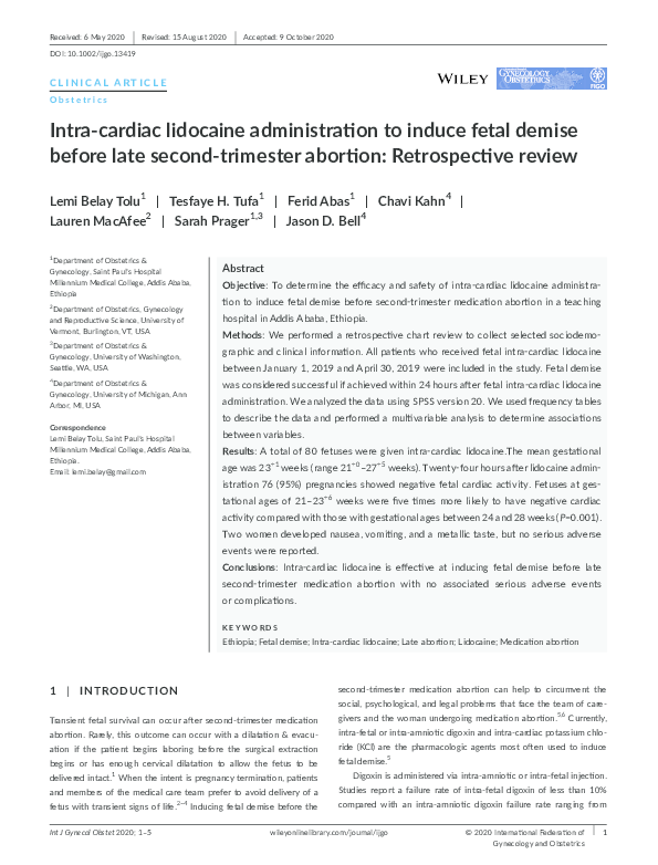 (PDF) Intra-cardiac lidocaine administration to induce fetal demise ...