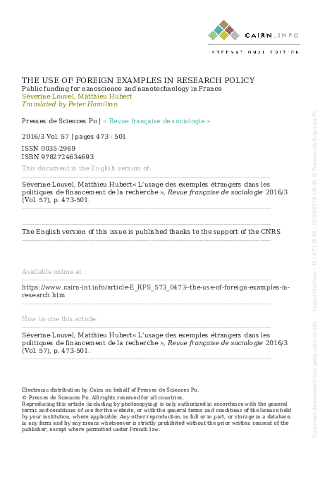 (PDF) THE USE OF FOREIGN EXAMPLES IN RESEARCH POLICY Public funding for ...