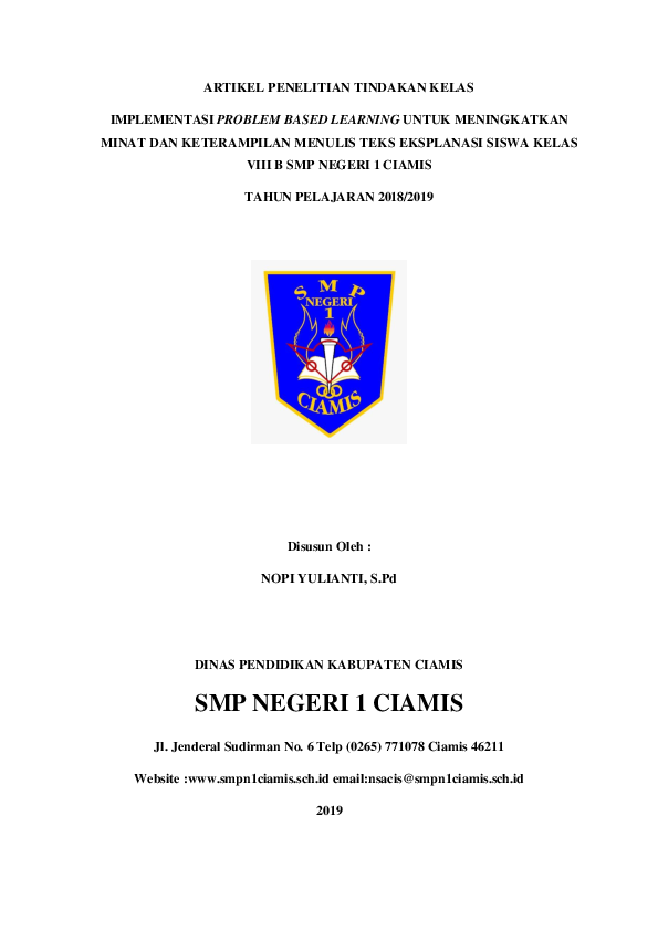 (PDF) ARTIKEL PTK IMPLEMENTASI MODEL PROBLEM BASED LEARNING PADA ...