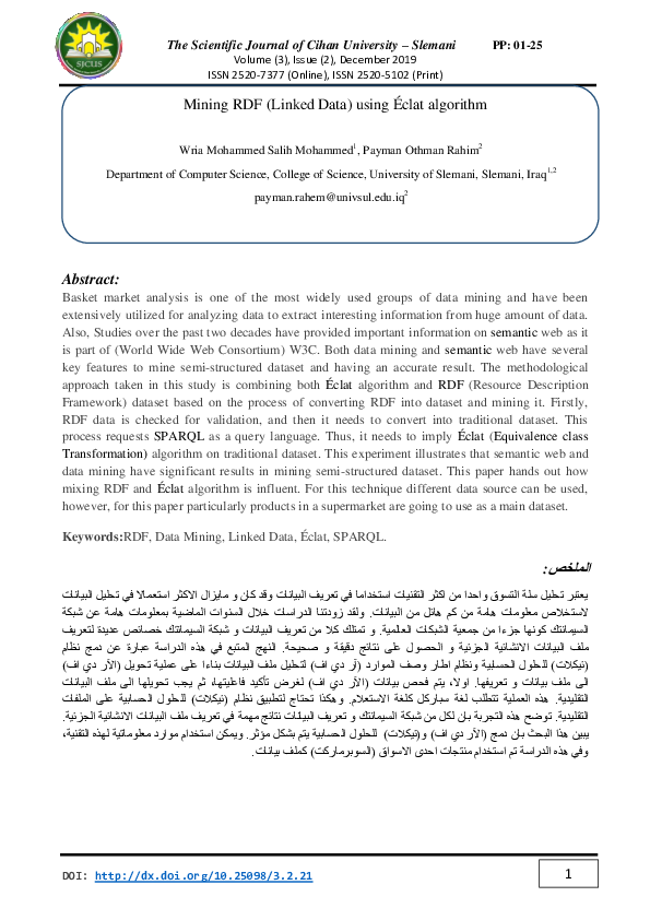 (PDF) Mining RDF (Linked Data) using Éclat algorithm | Wria Mohammed ...