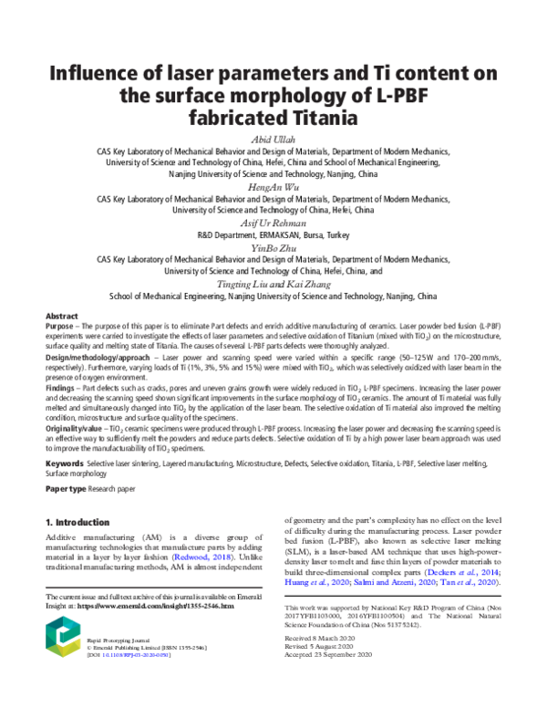 (PDF) Influence of laser parameters and Ti content on the surface ...