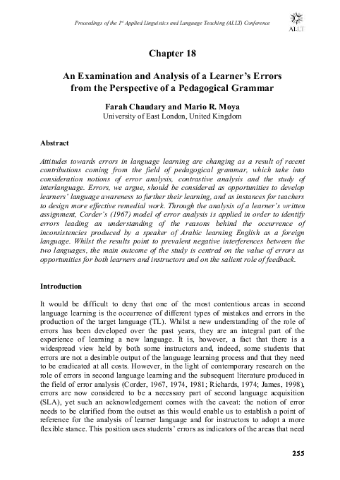 (PDF) Chapter 18 An Examination and Analysis of a Learner's Errors from the Perspective of a ...