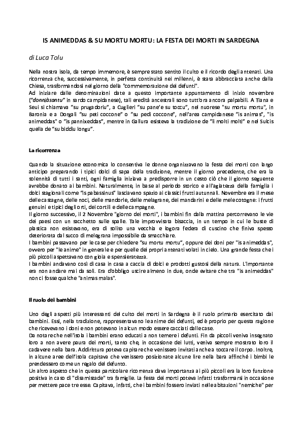 (PDF) IS ANIMEDDAS & SU MORTU MORTU: LA FESTA DEI MORTI IN SARDEGNA