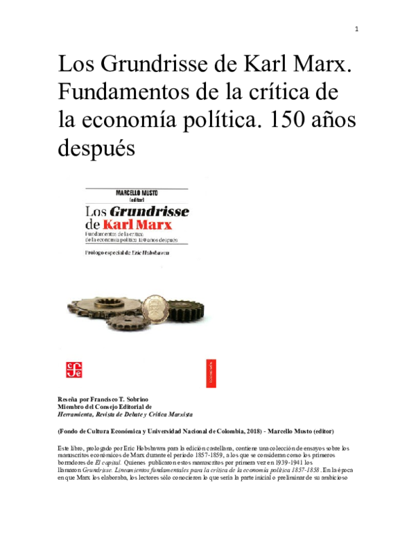 (DOC) Los Grundrisse de Karl Marx. Fundamentos de la crítica de la ...