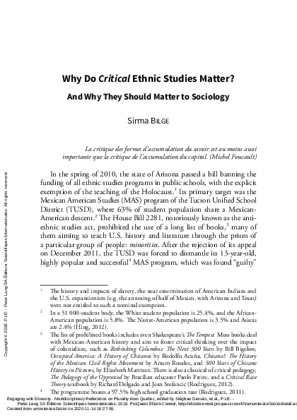 (PDF) Why do critical ethnic studies matter? And why they should matter ...
