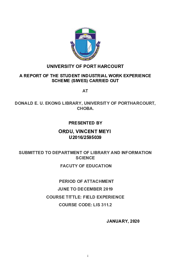 (DOC) UNIVERSITY OF PORT HARCOURT A REPORT OF THE STUDENT INDUSTRIAL ...