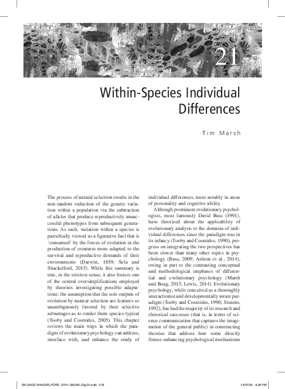 (PDF) Evolutionary Psychology of Individual Differences