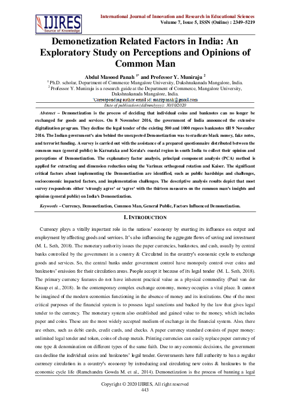 (PDF) Demonetization Related Factors in India: An Exploratory Study on ...
