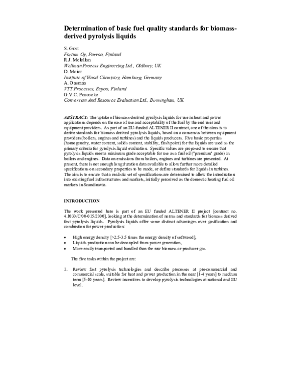 (PDF) Determination of basic fuel quality standards for biomass- derived pyrolysis liquids