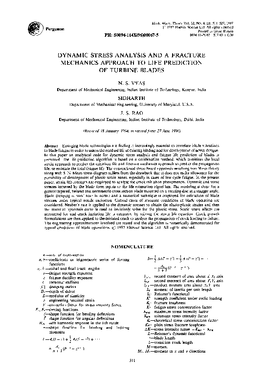 (PDF) DYNAMIC STRESS ANALYSIS AND A FRACTURE MECHANICS APPROACH TO LIFE ...
