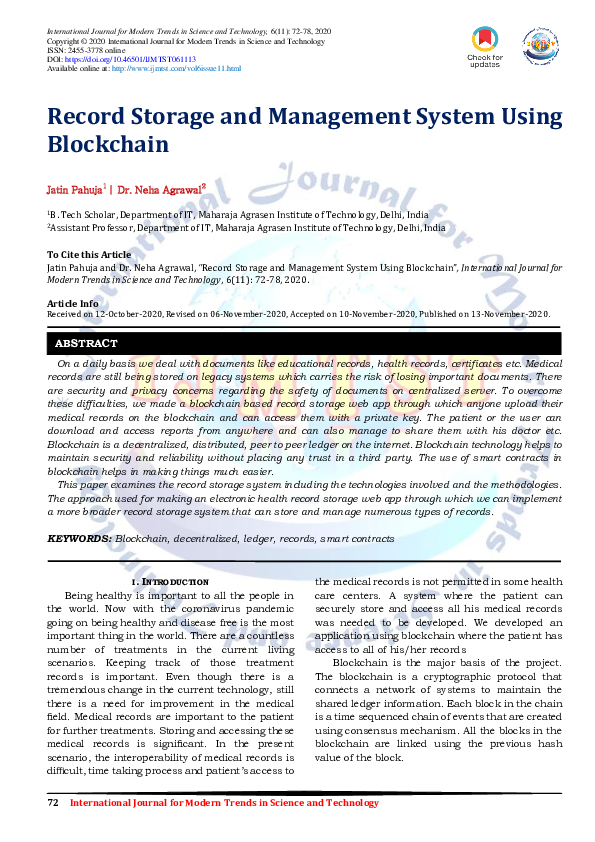 (PDF) Record Storage and Management System Using Blockchain