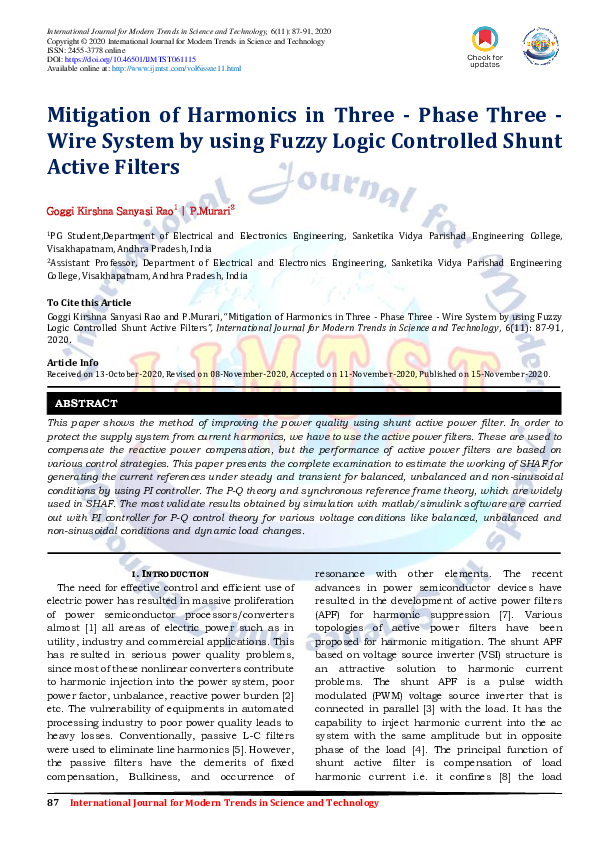 (PDF) Mitigation of Harmonics in Three -Phase Three -Wire System by using Fuzzy Logic Controlled ...
